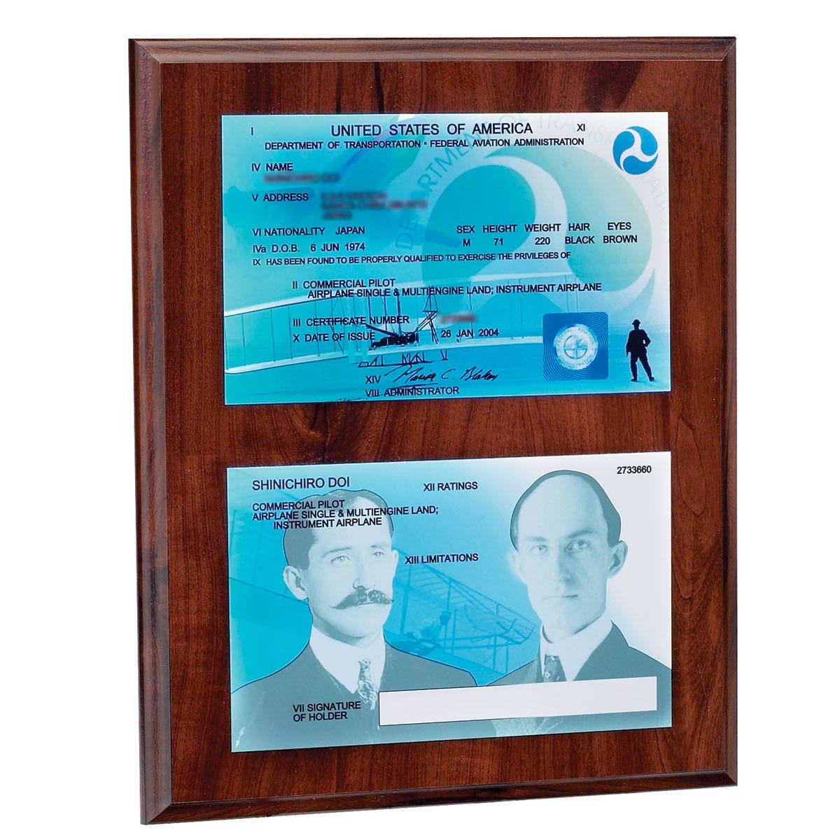 Classic Dual-Sided Pilot License Plaque - from Sporty's Pilot Shop Classic Dual-Sided Pilot License Plaque - from Sporty's Pilot Shop