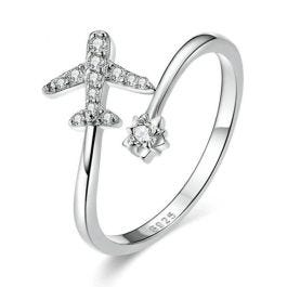Adjustable Sterling Silver Airplane Ring