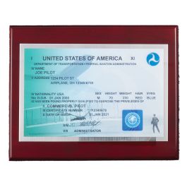 Elite Pilot License Plaque Single-Sided (Cherry Finish)