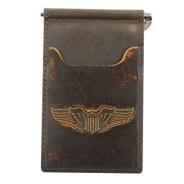 Pilot Wings Burnished Leather Front Pocket Wallet