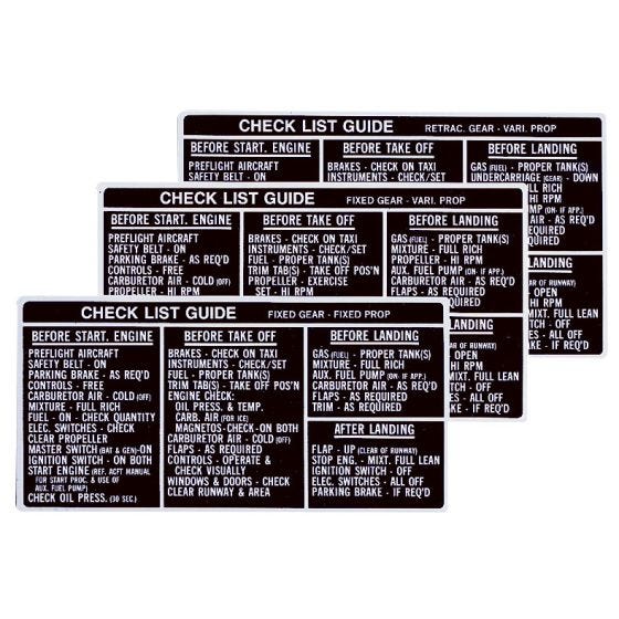Fixed Gear-Vari Prop Checklist Placard (2 7/8 in. x 5 in.)