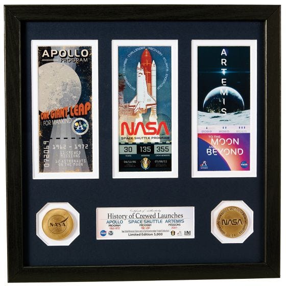 History of NASA Crewed Launches Framed Tickets with Mint Coins