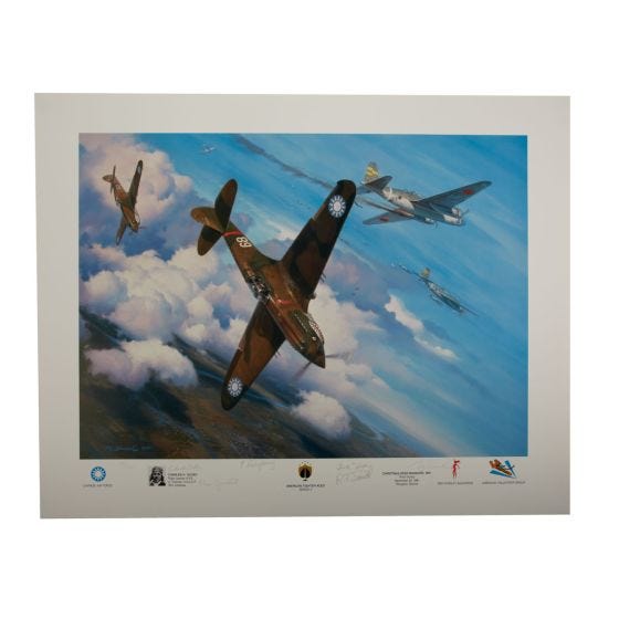 Limited Edition Christmas Over Rangoon Print Signed by 5 Flying Tiger Aces