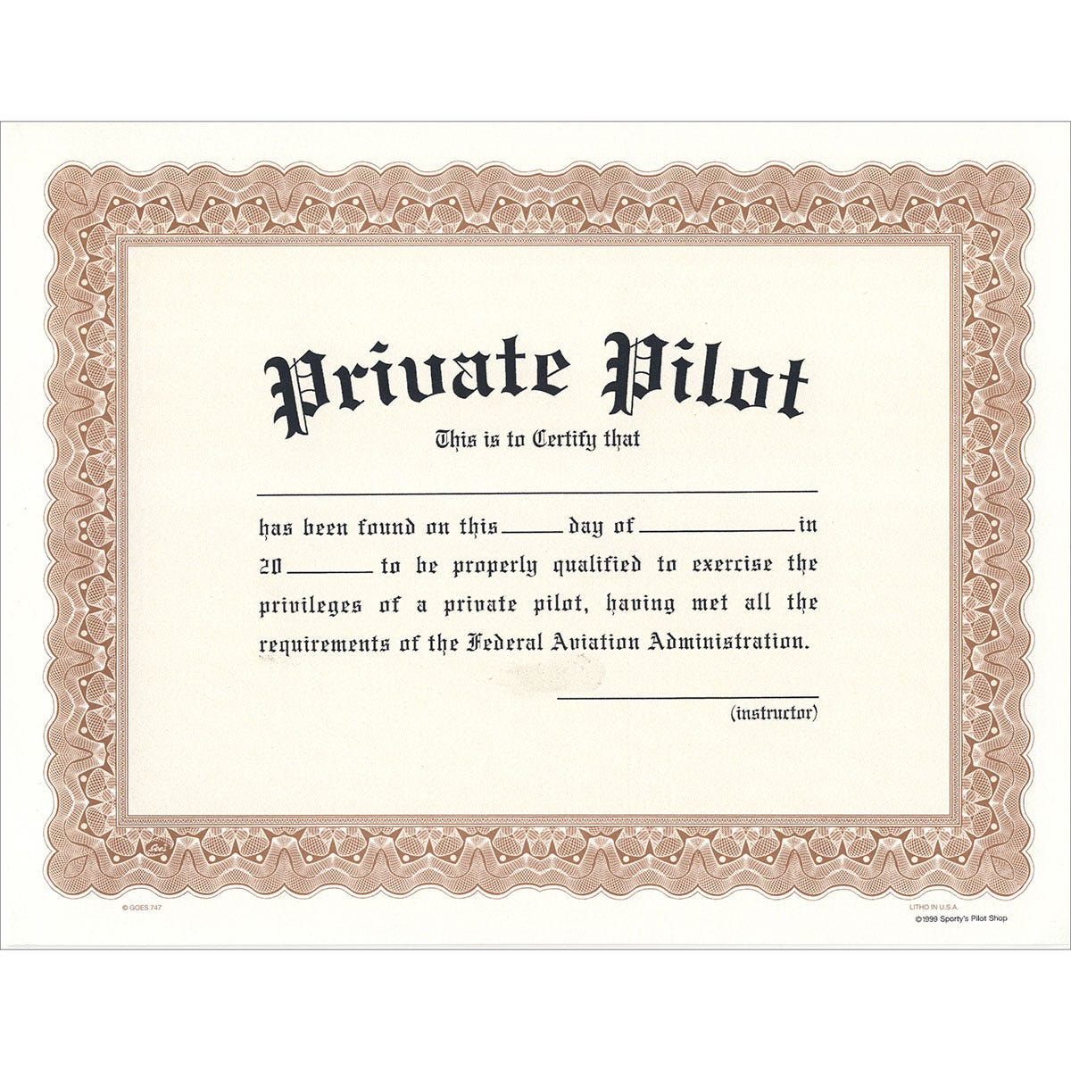Private Pilot Certificate From Sporty s Pilot Shop Private Pilot Certificate From Sporty s Pilot Shop